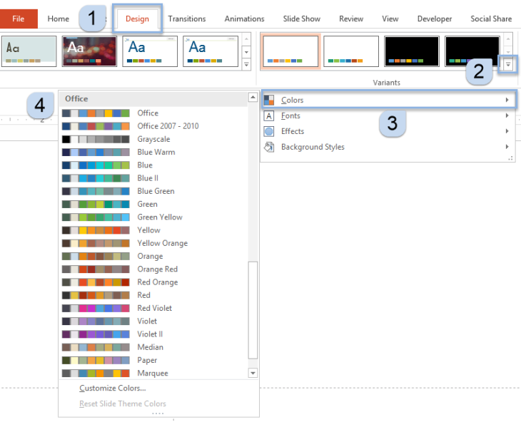 Get Access To The Built in Color Themes In PowerPoint Presentitude